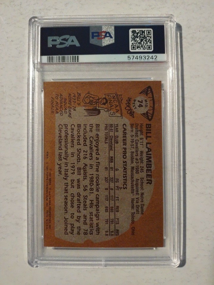 1981 Topps Basketball Bill Laimbeer #74 Mid-West PSA 7 NM "Rookie" 🏀🏀 ...