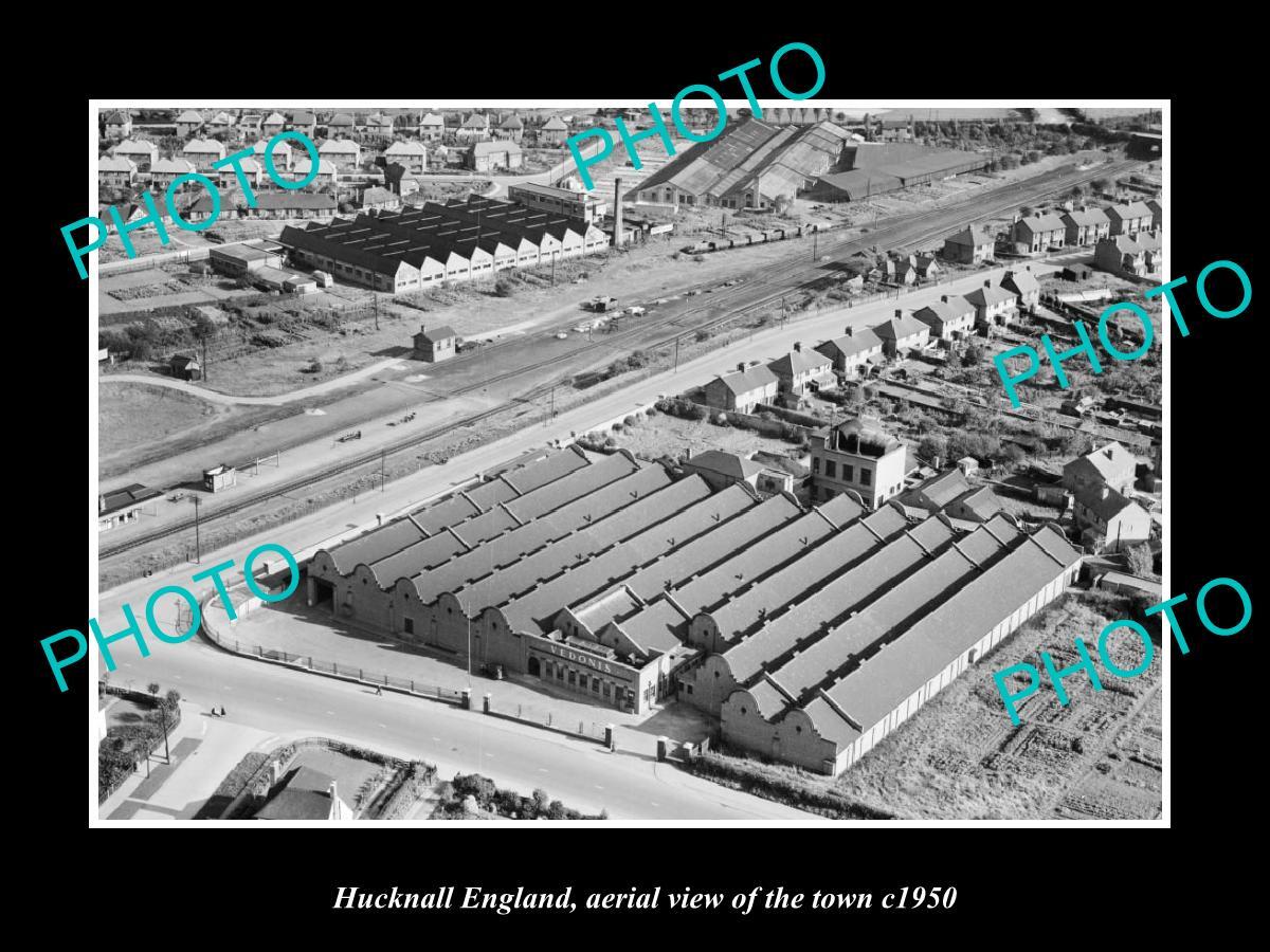 OLD LARGE HISTORIC PHOTO HUCKNALL ENGLAND AERIAL VIEW OF TOWN c1950 ...