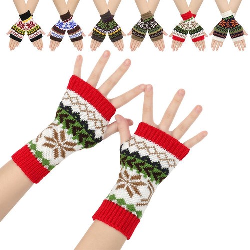 Writing Typing Knit Half Mittens Christmas Snowflake Wrist Warmers ...