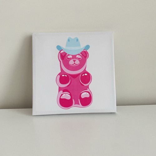 Pink Gummy Bear with Cowboy Hat Canvas Wall Hanging Home Decor Kitchen ...