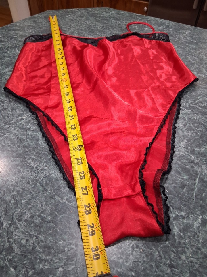 VTG Victoria's Secret Gold Label Red Satin Teddy Lingere High Cut ...