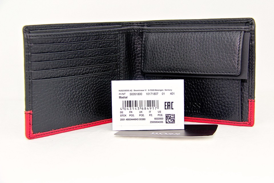HUGO BOSS BLACK LABEL 100% LEATHER WALLET 5 CC 2 PAPER MONEY SLOT COINS ...