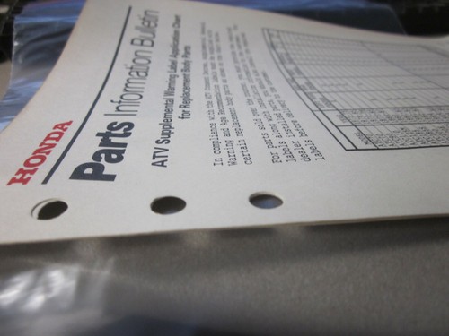 Honda Parts Information Bulletin ATV Warning Labels Chart 88-0033 | eBay