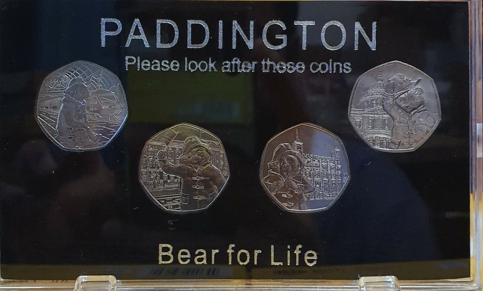 2018 & 2019 Paddington Bear 50p in Display Case 4 Coins CATHEDRAL TOWER ...