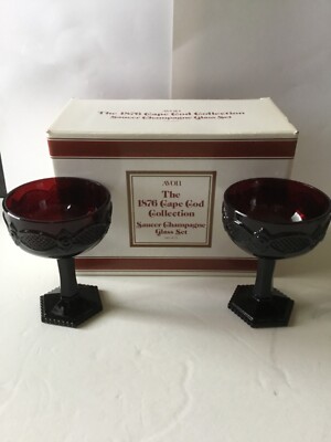 Vintage AVON 1876 Cape Cod Collection Ruby Red Saucer Champagne Glass ...
