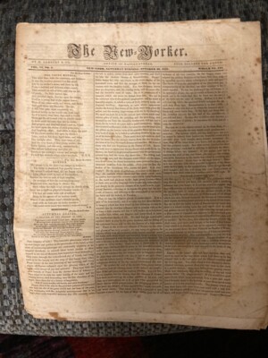 1838 Horace Greeley Vintage Newspaper, "New Yorker" OLD, Un-Searched ...