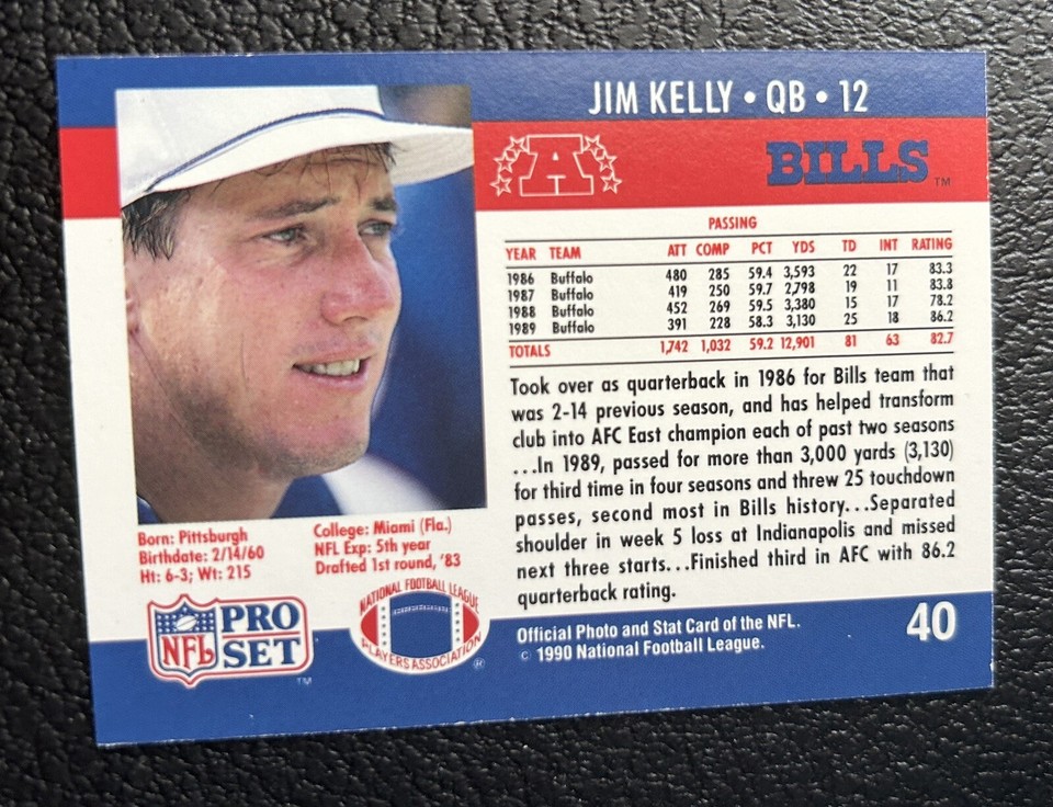 JIM KELLY AUTOGRAPHED SIGNED 1990 Pro set CARD #40 Buffalo Bills | eBay