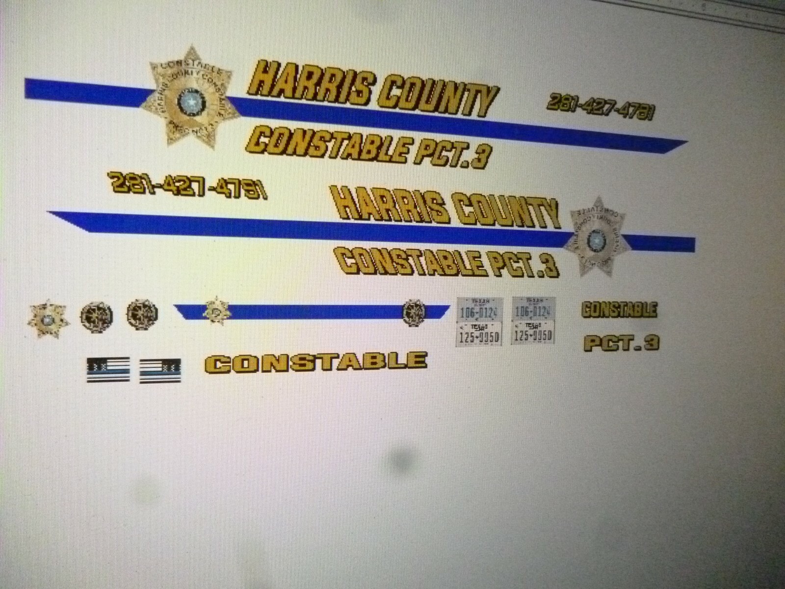 Harris County Texas Constable Patrol Car Precinct 3 Vehicle Decals 64 ...