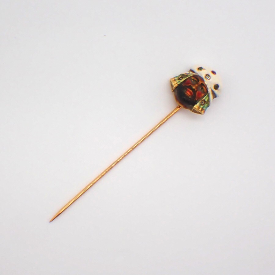 Antique Arab Man Sheikh Sultan Stick Pin 14K Gold Ena… - Gem