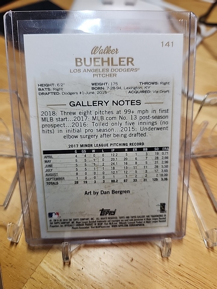 2018 TOPPS GALLERY #141 WALKER BUEHLER RC LOS ANGELES DODGERS | eBay