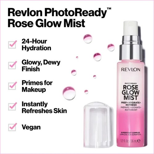 Revlon Rose Glow Mist Prep + Hydrate + Refresh, 001 Superfruit Complex ...