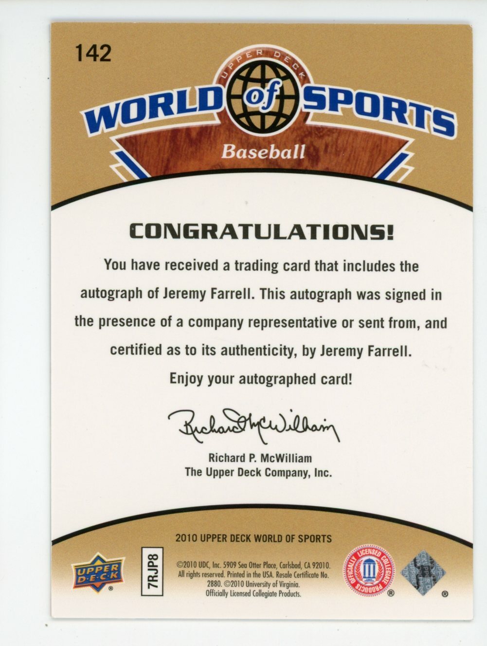 2010 Jeremy Beckham Auto Upper Deck World Of Sports Autographs | eBay