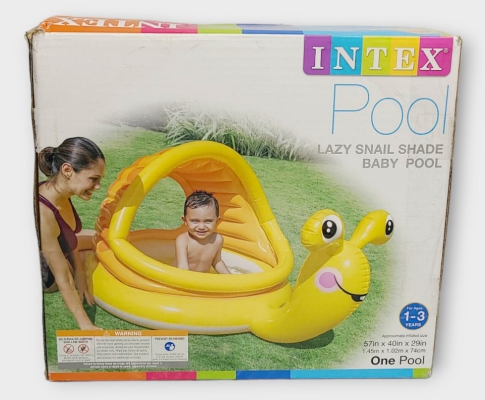 INTEX LAZY SNAIL BABY POOL w SHADE INFLATABLE KIDS POOL SOFT OUTDOOR ...