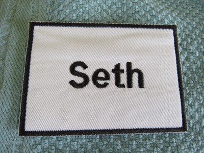 Seth cloth name label patch 2.5"x3.5" White w/ Black letters & Black ...