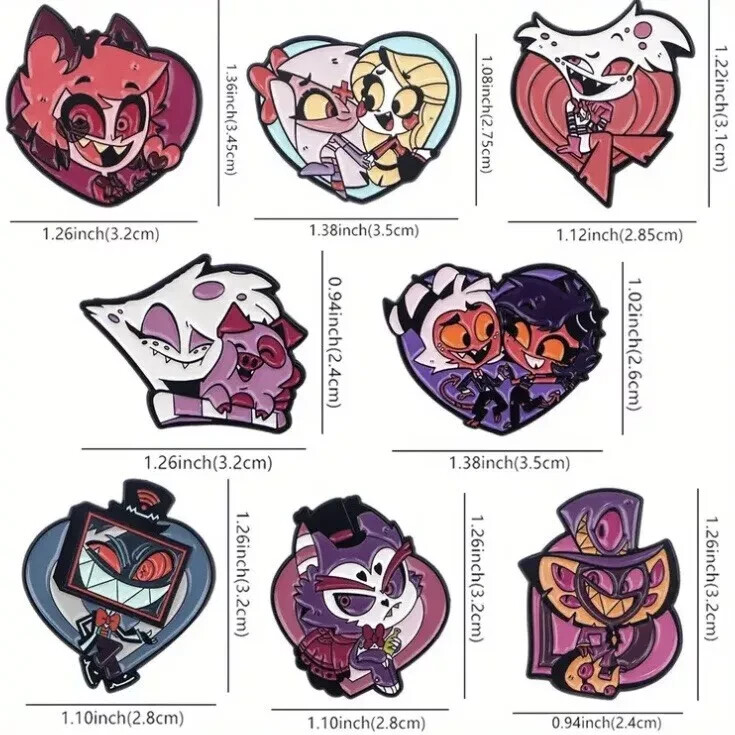 Hazbin Hearts Enamel Pins - Angel Husk Chaggie Fat Nuggets Moxxie ...