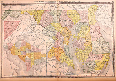 1882 Map ~ WASHINGTON DC - MARYLAND - DELAWARE by R. McNally ~ (15x21 ...
