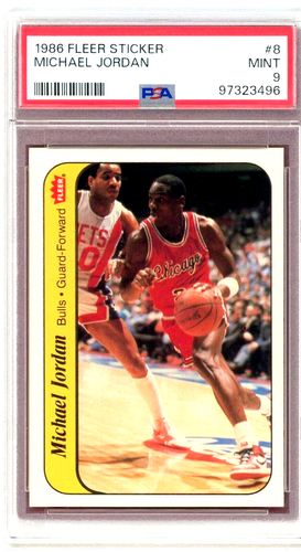 MICHAEL JORDAN " 1986 " FLEER STICKER #8 " ROOKIE " PSA MINT 9 ...