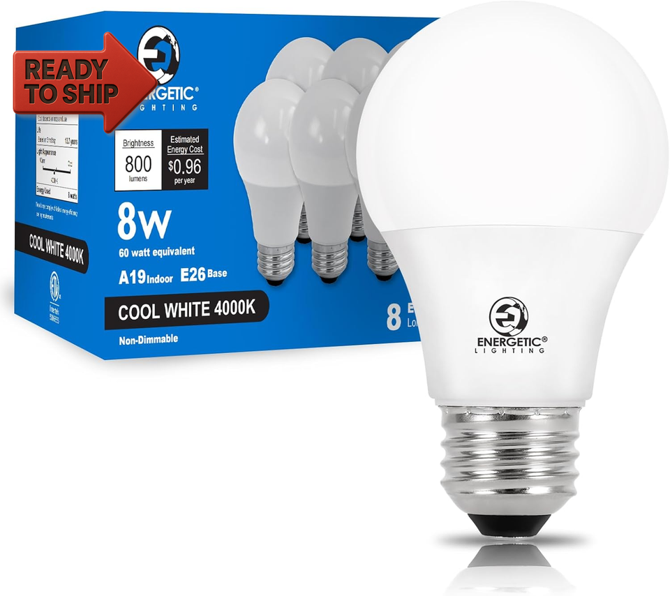 E ENERGETIC LIGHTING Light Bulbs 60 Watt Equivalent, A19 Cool White LED ...