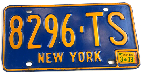 Vintage New York 1973 Auto License Plate 8296-TS Garage Man Cave Pub ...