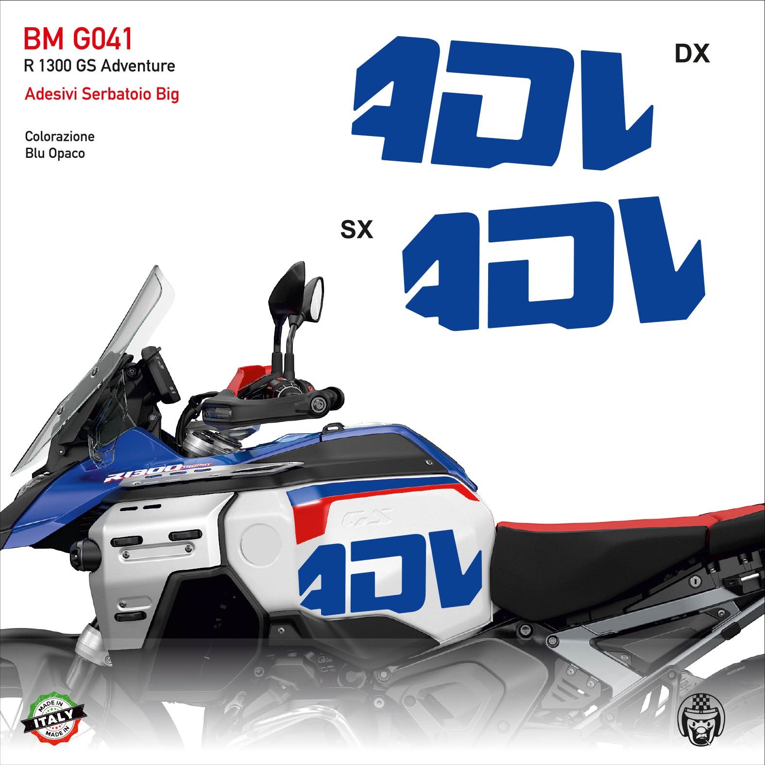 2 Aufkleber Seite Tank Motorrad BMW R 1300 GS Adventure Blau Matt BM ...