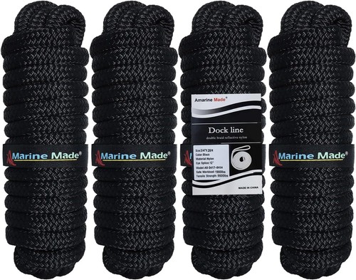 4 PCS 3/4 Inch 25 FT Double Braid Nylon Dock Line Marine Mooring Boat ...