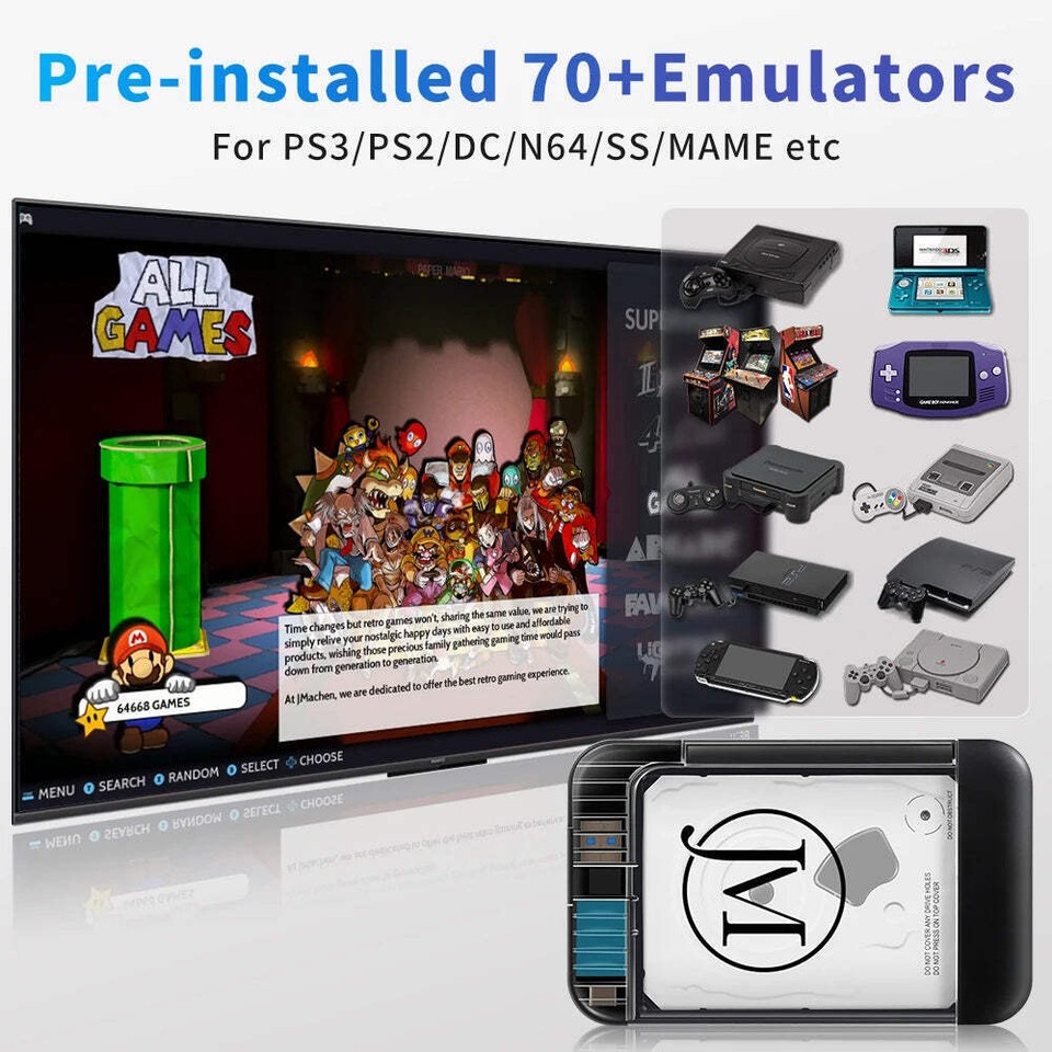 Retrobat 500GB Portable Gaming HDD 70+ Emulators 64,000+ Retro Games ...