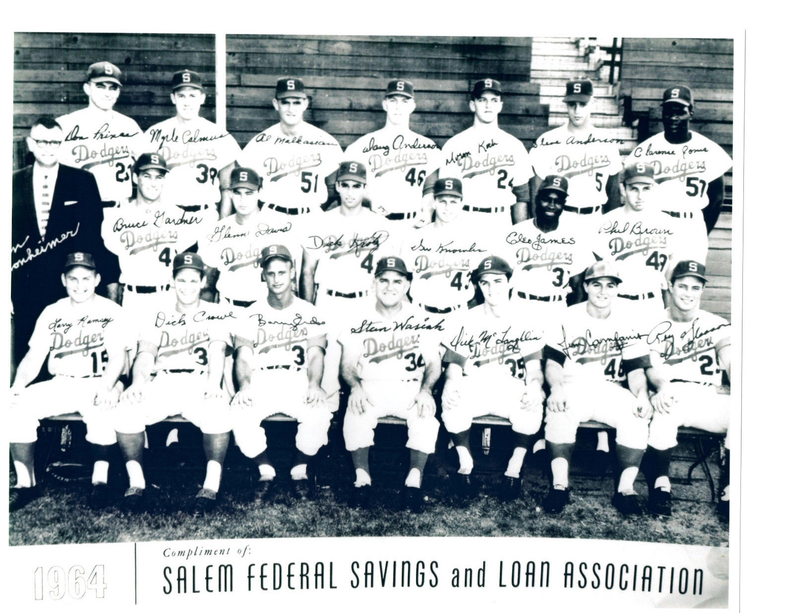 1964 SALEM DODGERS 8X10 TEAM PHOTO BASEBALL LOS ANGELES CAMPANIS JAMES ...