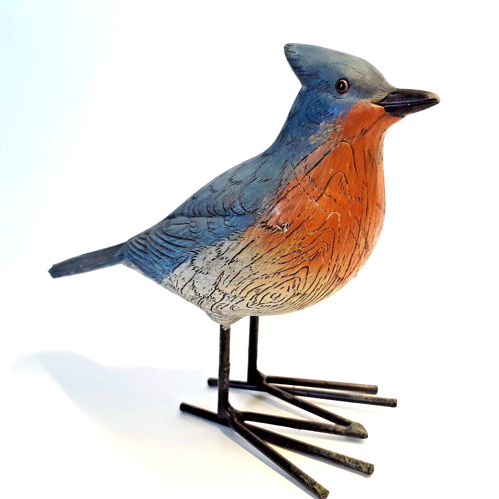Vintage Bird Figurine Tufted Titmouse Hand Painted Songbird Metal Feet ...