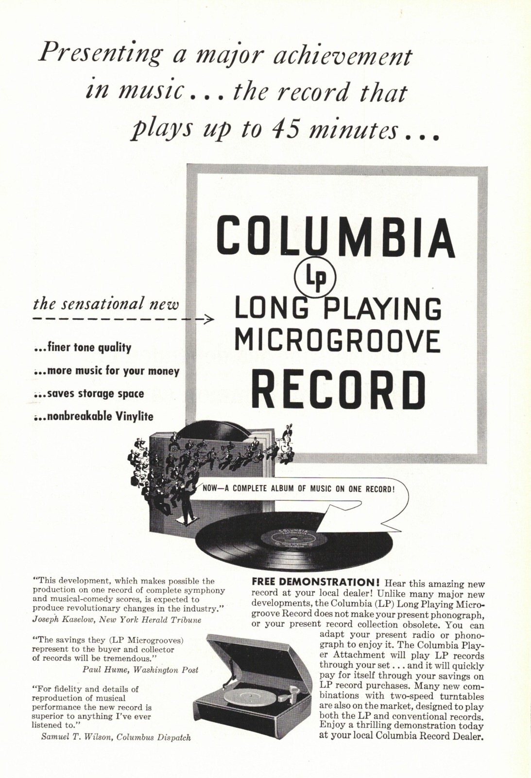 1948 COLUMBIA LP RECORD Vintage Print Ad New Long Playing Album ...