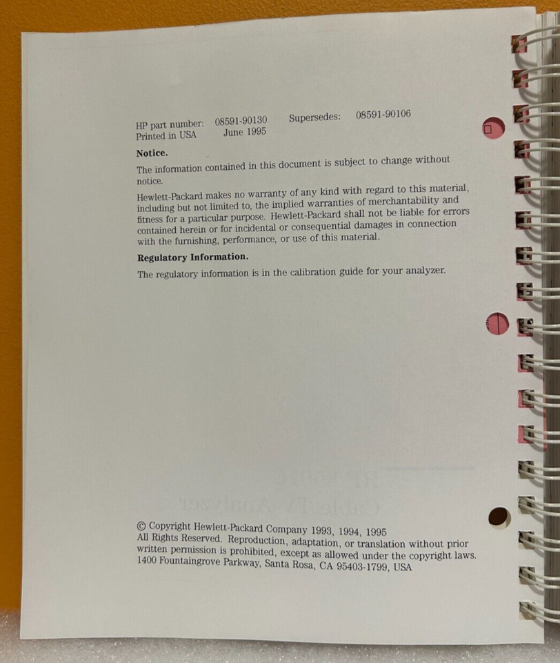 HP / Agilent 08591-90130 1995 HP 8591C Cable TV Analyzer Quick ...