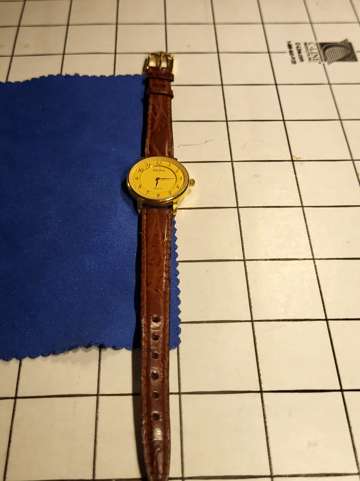 Philip Persio 24 kt gold plated ladies vintage watch. w/leather strap ...