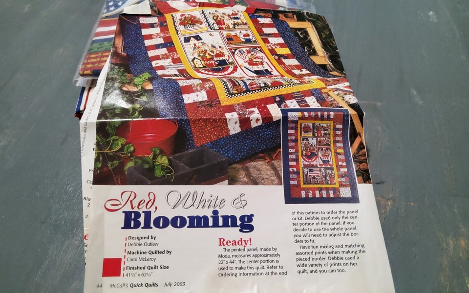 Red White and Blooming Quilting Kit Fabric Pattern Sewing 41x61 Moda ...