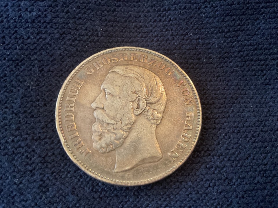 1876 German Empire 5 Mark Silver Coin Friedrixh I of Baden | eBay