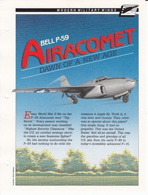 Bell P-59 Airacomet WWII Fighter Jet Plane Spec Sheet Fact Card | eBay
