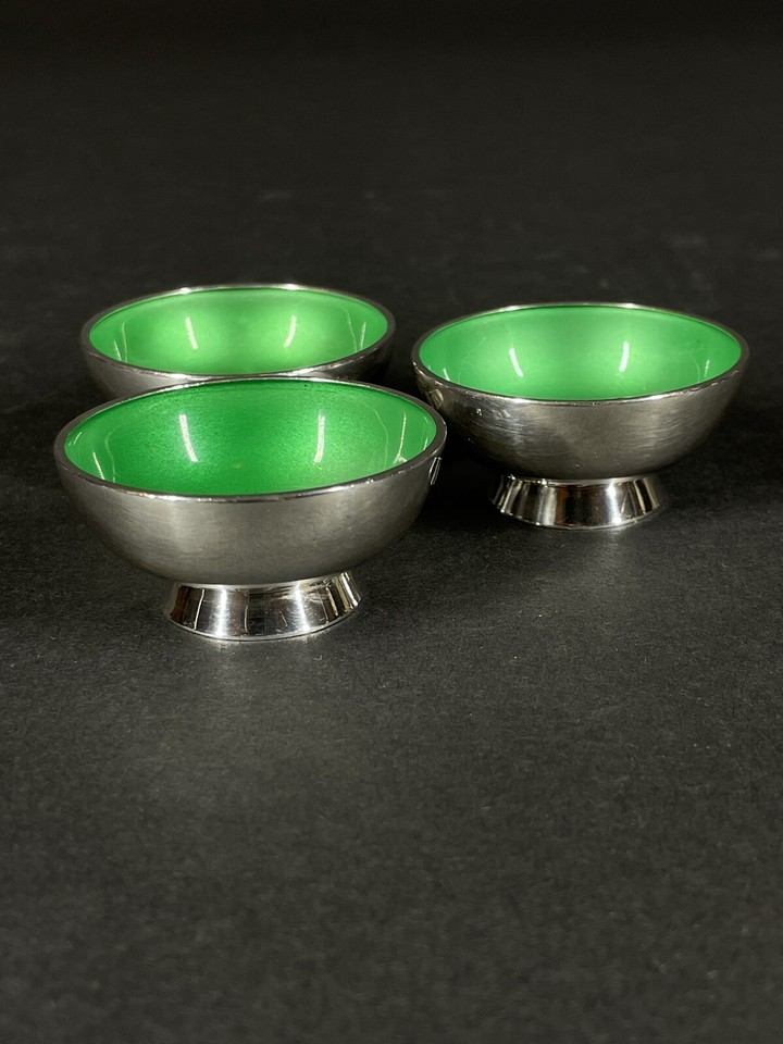 4 Vintage Meka Green Enamel Salt Dishes Denmark | eBay