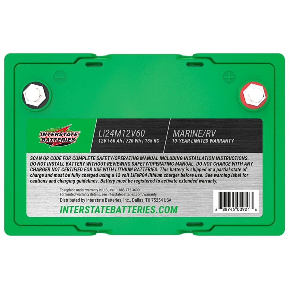 Interstate Batteries Lithium 12V 60Ah Group 24M Deep Cycle Marine/RV ...