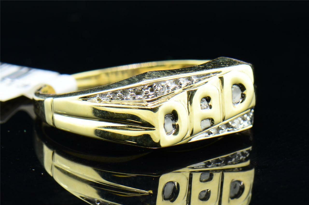 Diamond DAD Pinky Ring Men's 10K Yellow Gold Round Fashion Black Enamel ...