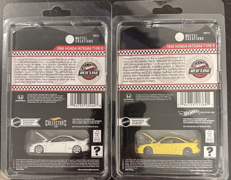 HOT WHEELS RLC 1995 HONDA INTEGRA TYPE R [LOT OF 2] (YELLOW & WHITE) | eBay