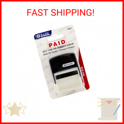 BAZIC Paid Self Inking Rubber Stamp (Red Ink), Stamp Impression Size 1. ...