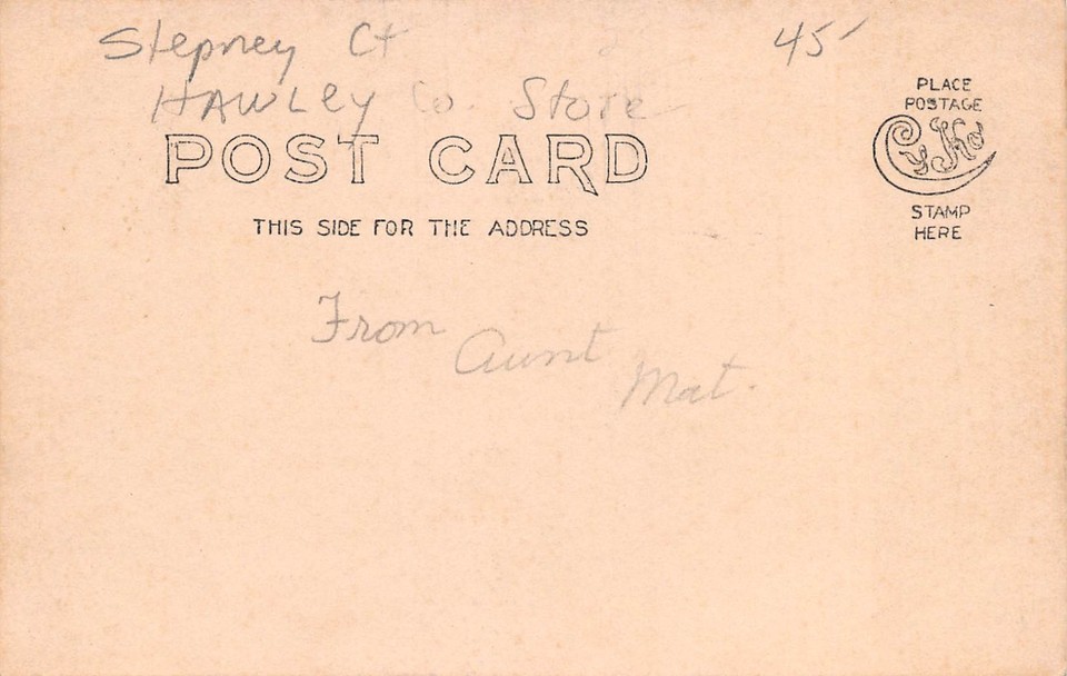 STEPNEY, CT, HAWLEY CO. STORE & CARRIAGES, REAL PHOTO POST CARD ~ dated ...