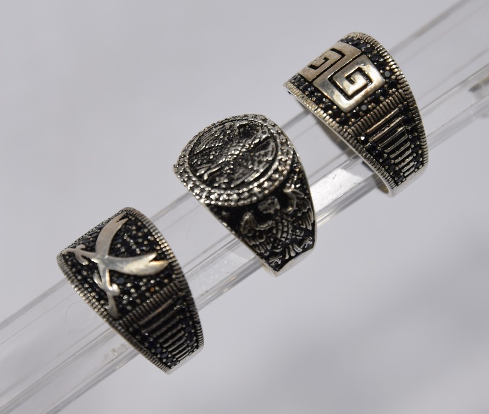 3x STERLINGSILBER RINGE Gr. 62 - 64 Pirat Säbel Seeräuber Adler Rom ...