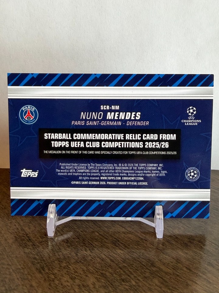 2025-26 Topps Flagship UCC Nuno Mendes Commemorative Starball Relic # ...