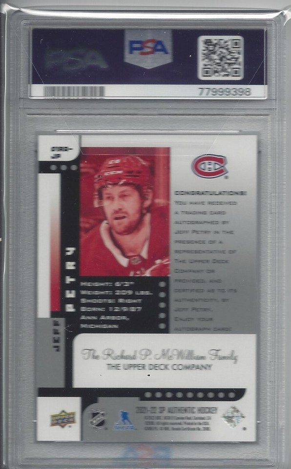 JEFF PETRY 2021 SP AUTHENTIC RETRO ON CARD AUTO RC #D 37/99 PSA 10 GEM ...