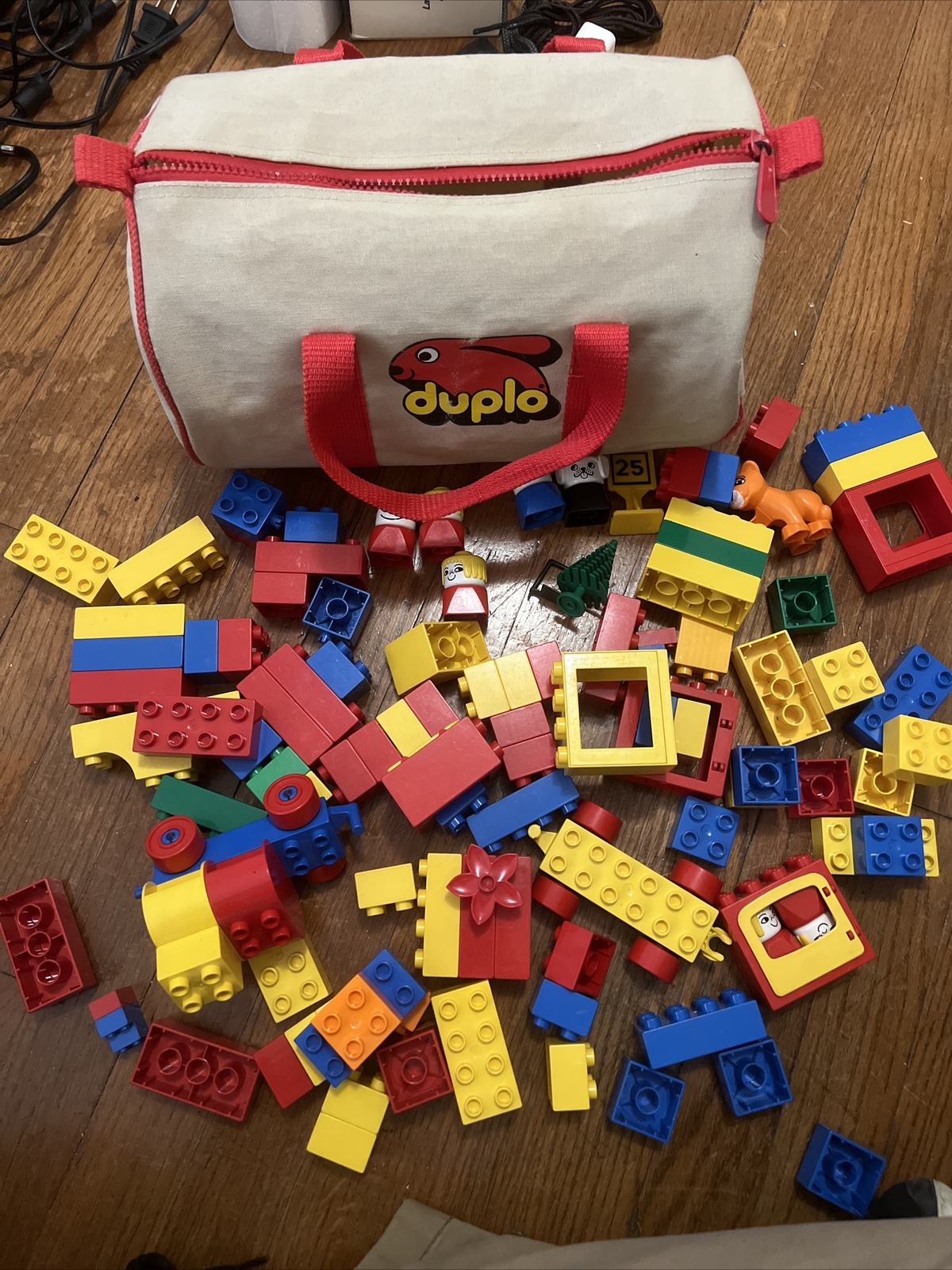 1986 duplo vintage lego duffel bag FULL of Large Duplo LEGO blocks And ...
