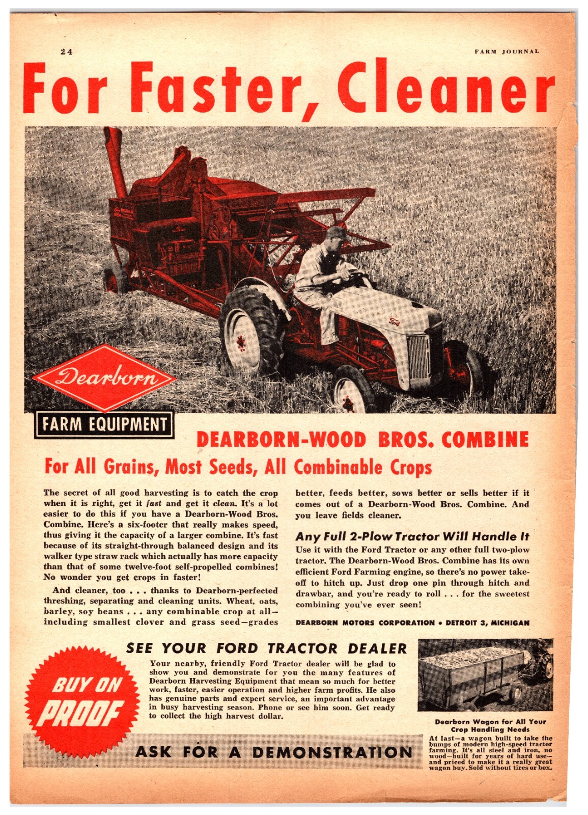 1950 Ford Tractors & Dearborn Combines Original Print Advertisement ...
