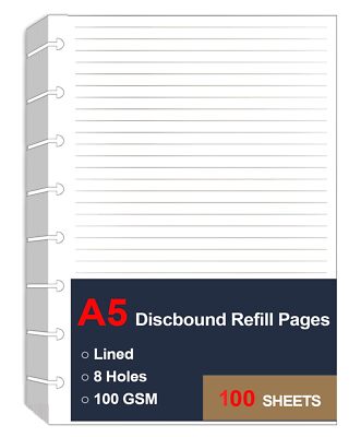A5 TUL Discbound Lined Refill Paper 8 Disc Hole Punched Ruled Filler ...
