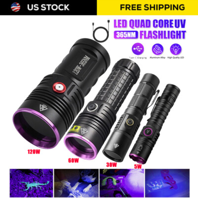 30W 60W 120W UV Torch 365nm Black Light Rechargeable LED Inspection ...