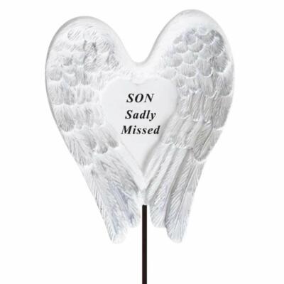 Sadly Missed Son Angel Wings Memorial Tribute Stick Graveside Plaque ...
