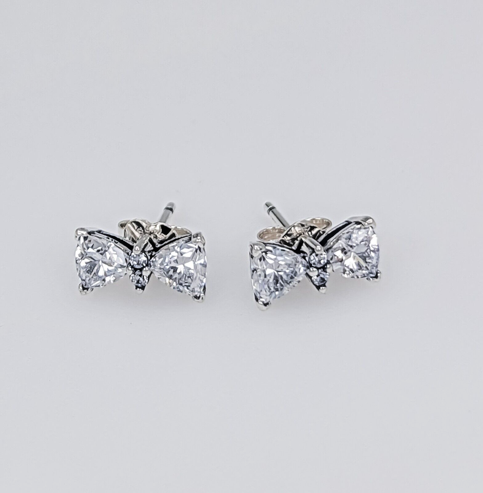 New 100% Authentic PANDORA 925 Ale cz Sparkling Bow Stud Earrings ...