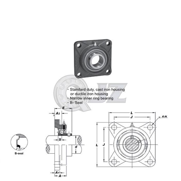 3/4 in Square Flange Units Cast Iron SBF204-12 Mounted Bearing SB204-12 ...